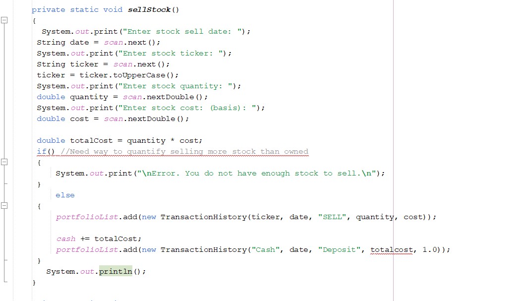 Solved ``` ﻿private static void sellStock() { | Chegg.com