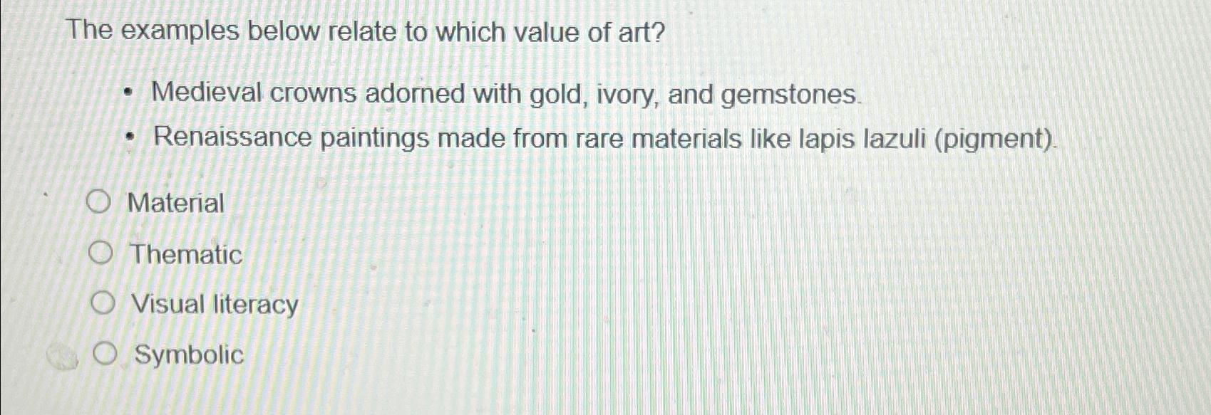 Solved The examples below relate to which value of | Chegg.com