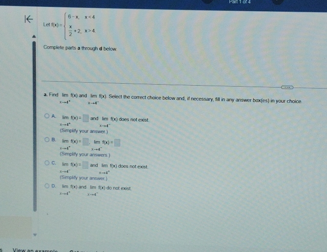 Solved Part 1 ﻿of 4Let f(x)={6-x,x 4Complete parts a | Chegg.com