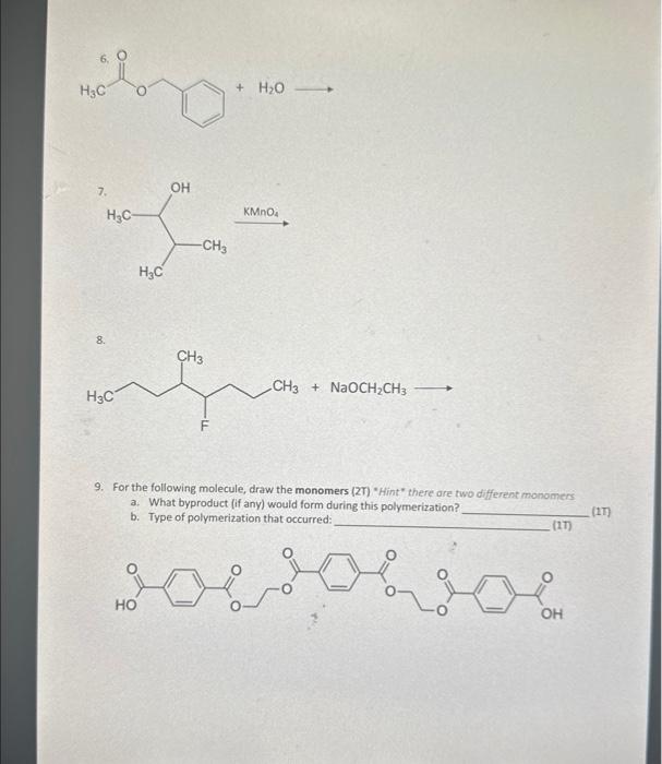 Solved Organic Reactions Assignment Complete the following | Chegg.com