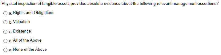 Solved Physical inspection of tangible assets provides | Chegg.com