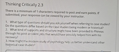Solved Thinking Critically 2.3There is a minimum of 1 | Chegg.com