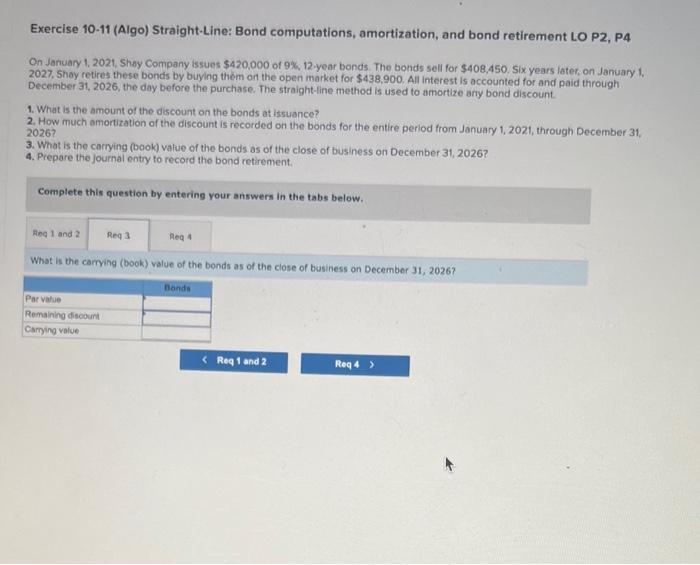 Solved Exercise 10-11 (Algo) Straight-Line: Bond | Chegg.com