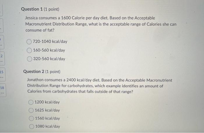 Solved Jessica consumes a 1600 Calorie per day diet. Based | Chegg.com