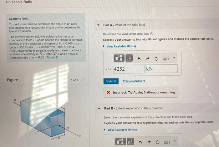 Solved Poisson's Ratio Part A Value of the axial load | Chegg.com