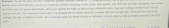 Solved Scenario: You are 40 years old. Your investment | Chegg.com
