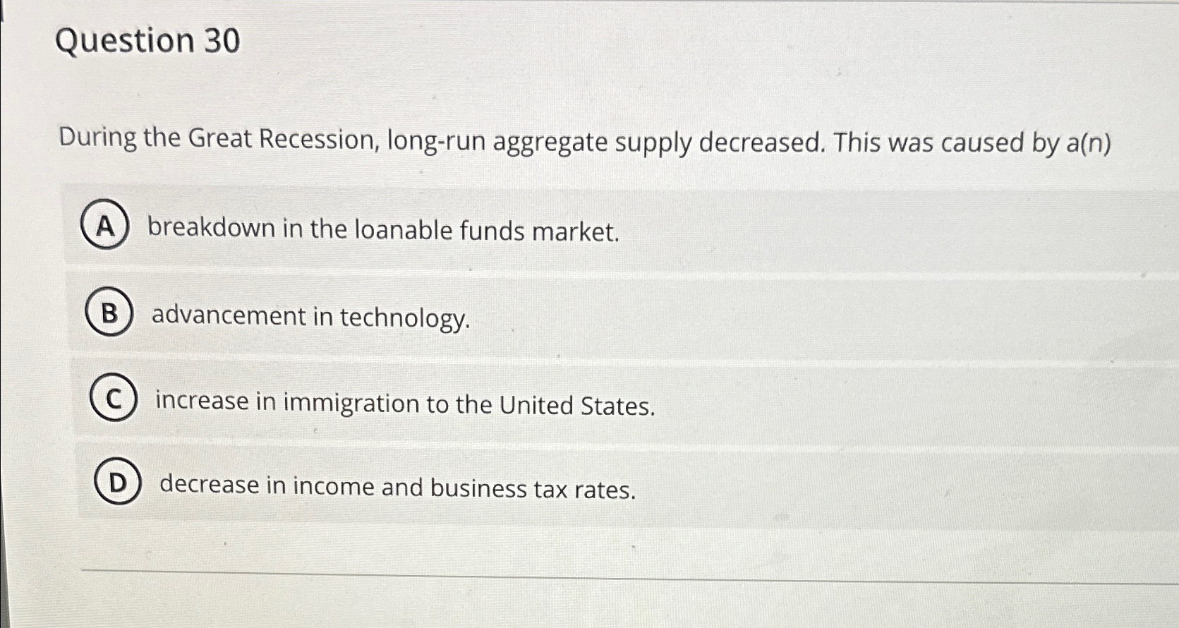 Solved Question 30During the Great Recession, long-run | Chegg.com