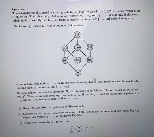Solved Question 2 The a hypercube of dimension n is a graph | Chegg.com
