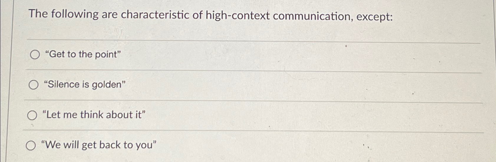 Solved The following are characteristic of high-context | Chegg.com