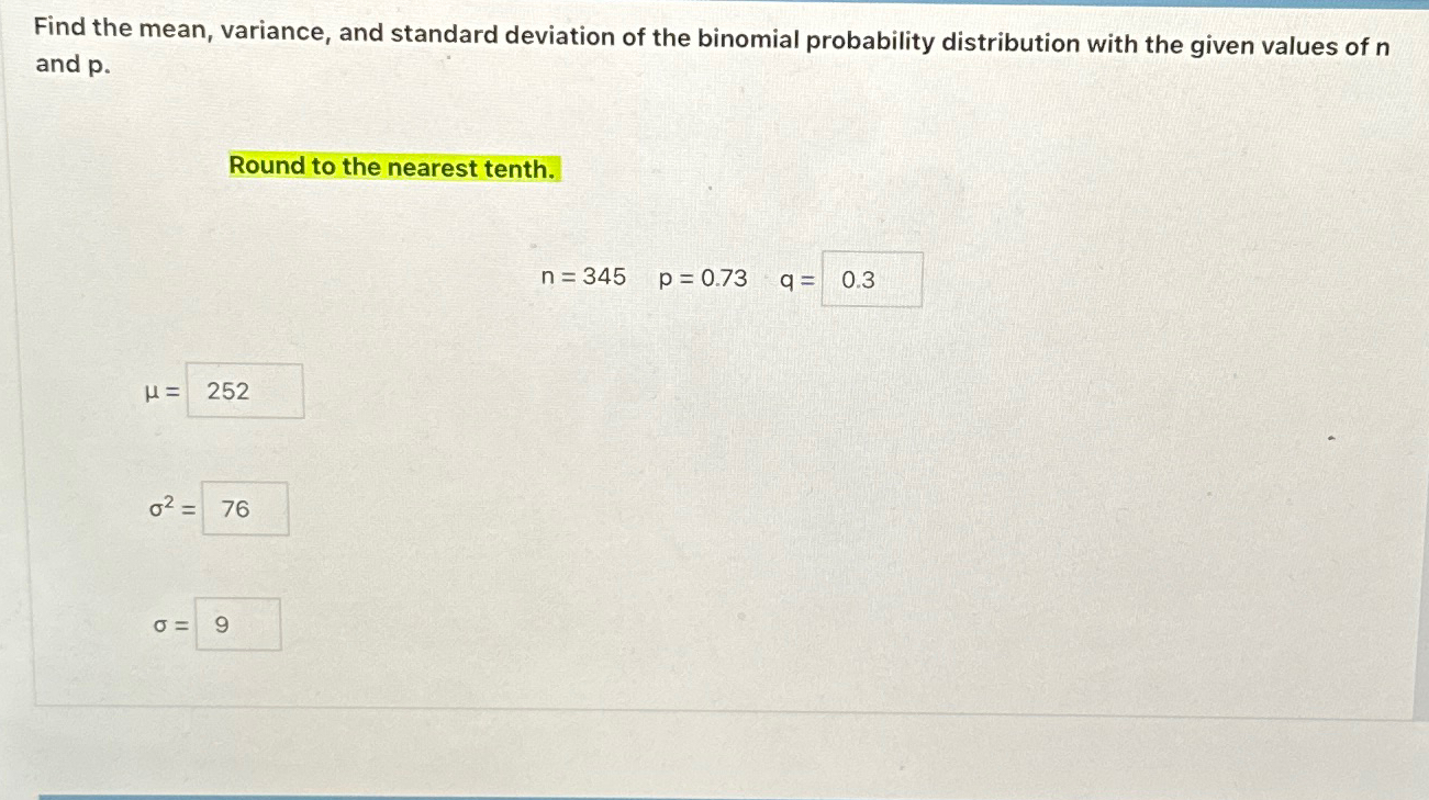 Solved Find the mean, variance, and standard deviation of | Chegg.com