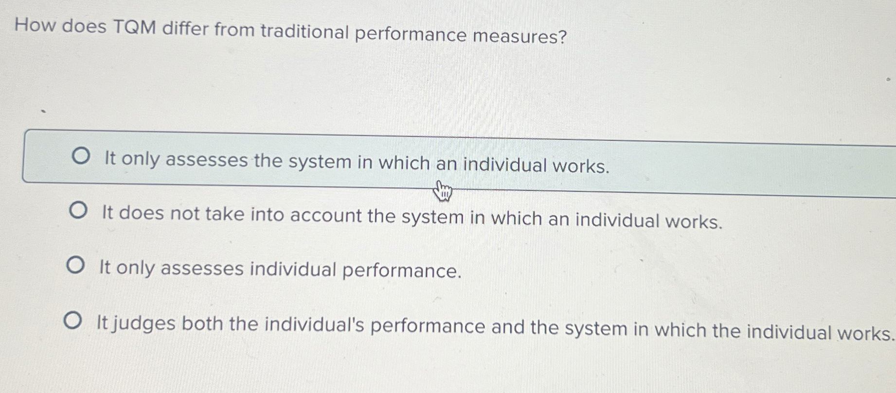 Solved How does TQM differ from traditional performance | Chegg.com