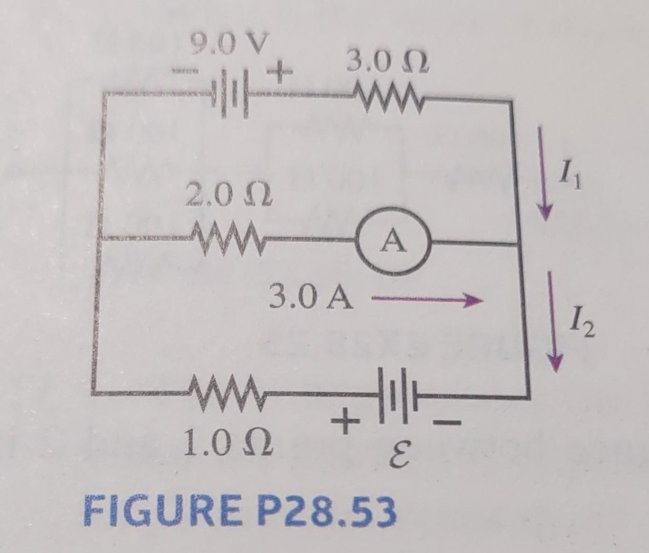Solved the ammeter in figure P28.53 reads 3.0A. Find I_1, | Chegg.com