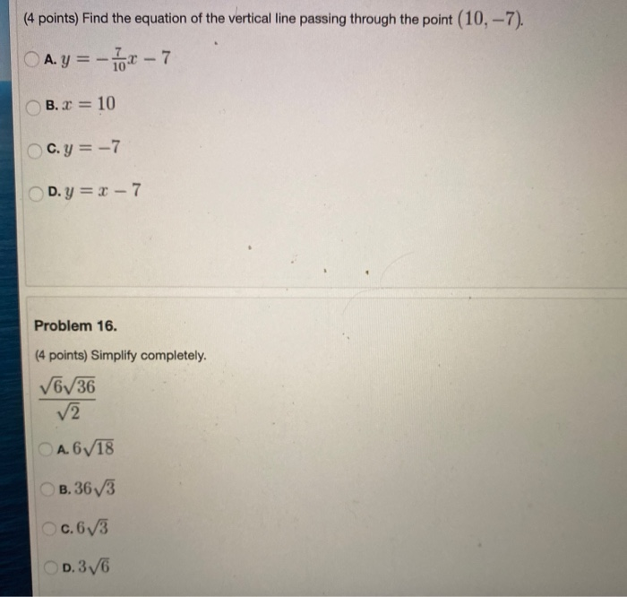 Solved (4 points) Find the equation of the vertical line | Chegg.com