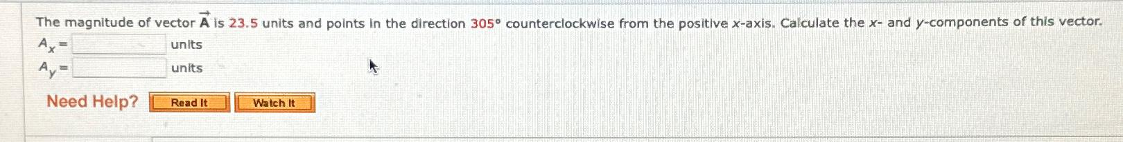 Solved The magnitude of vector vec(A) ﻿is 23.5 ﻿units and | Chegg.com