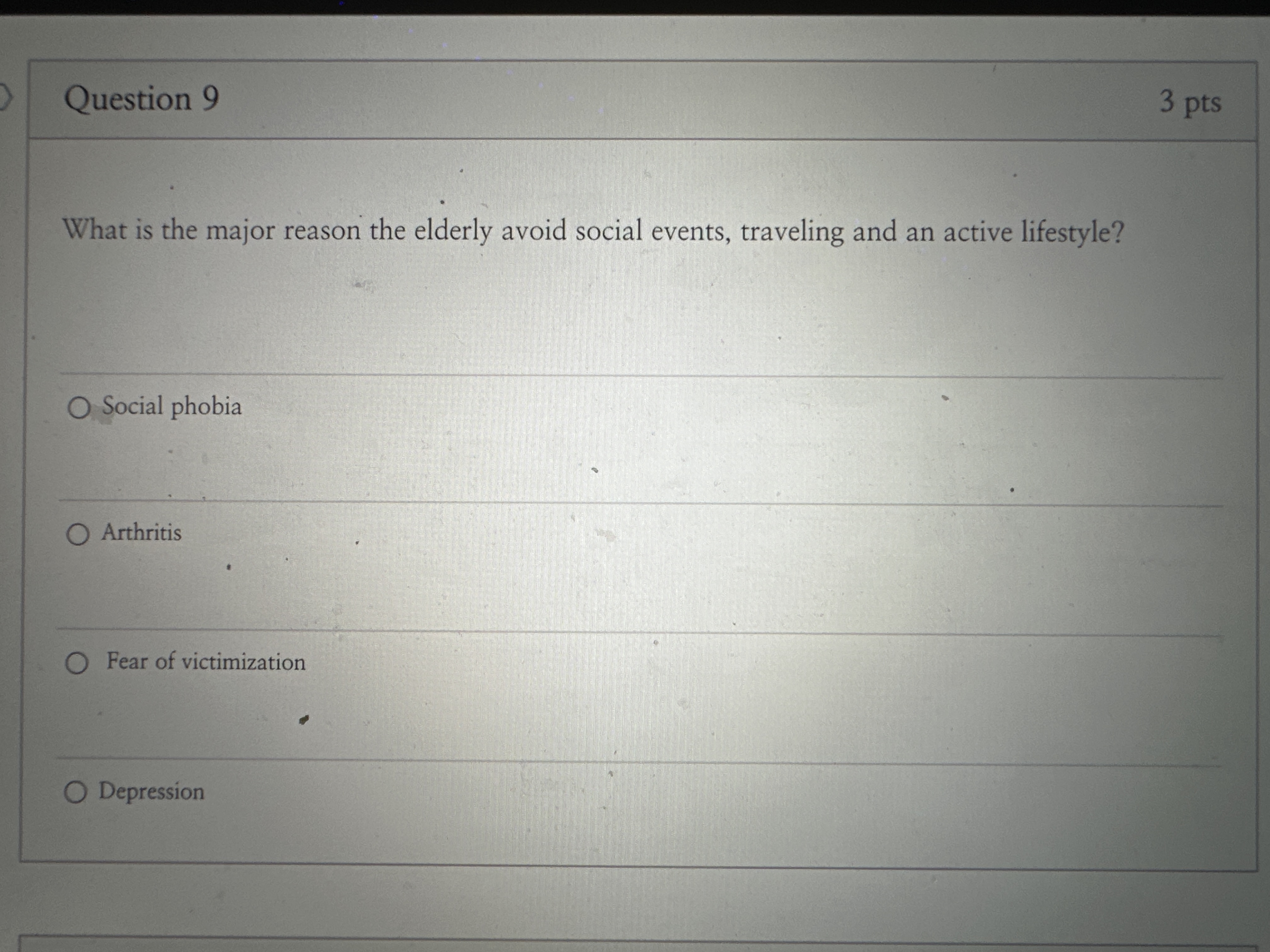 Solved Question 9What is the major reason the elderly avoid | Chegg.com
