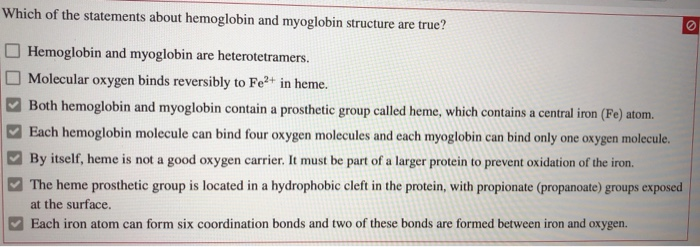Solved Which of the statements about hemoglobin and | Chegg.com