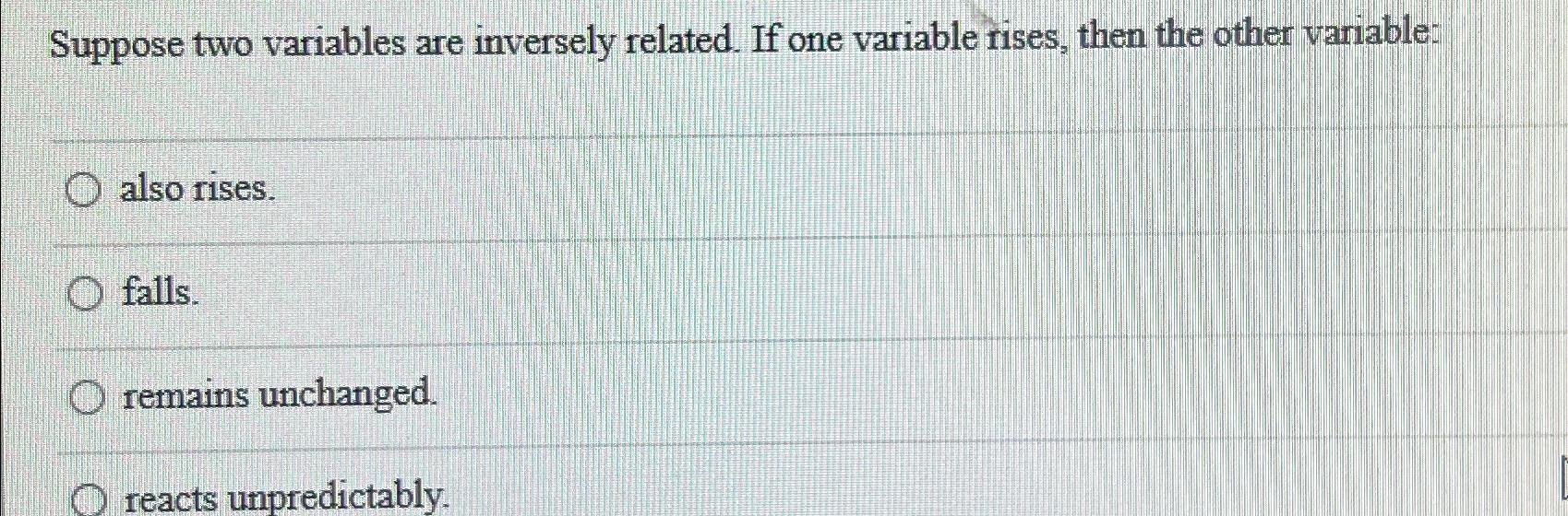 Solved Suppose two variables are inversely related. If one | Chegg.com