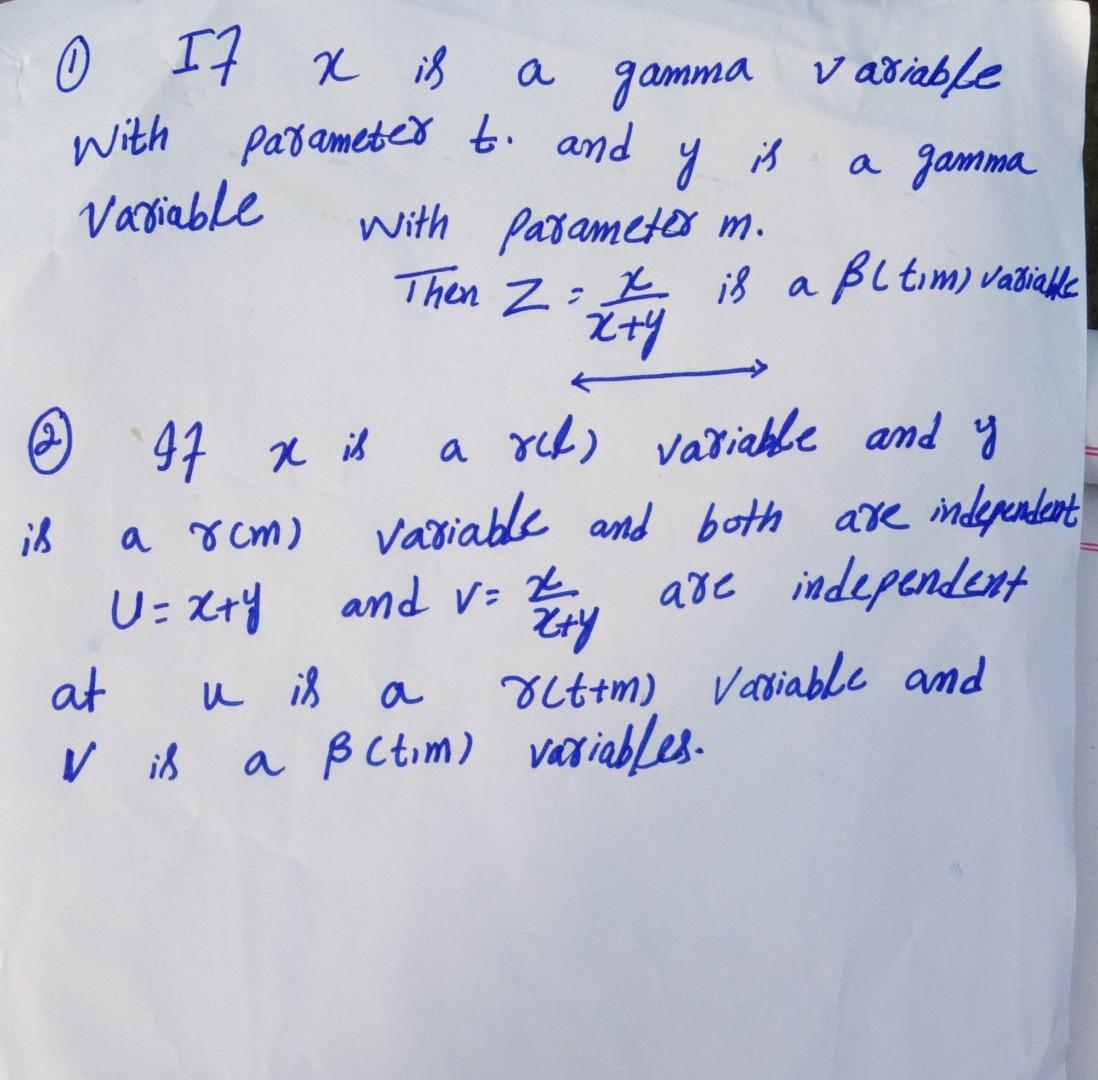 Solved (1) If x is a gamma variable with parameter t. and y | Chegg.com