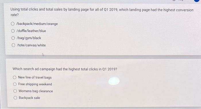 Solved Using total clicks and total sales by landing page | Chegg.com