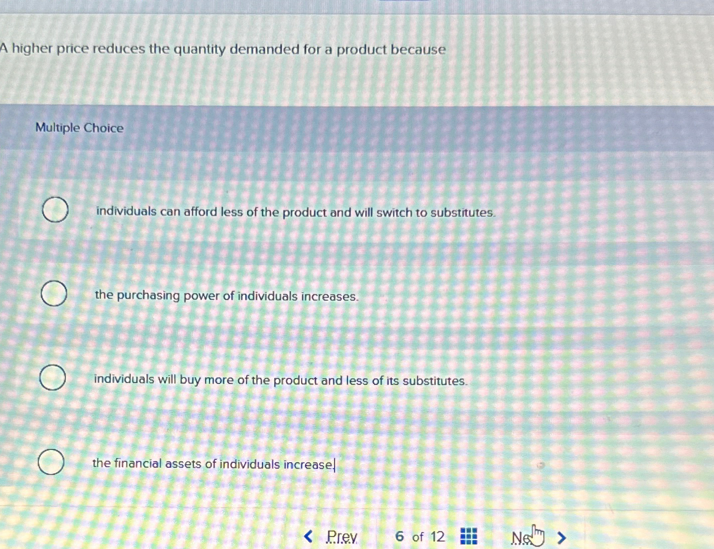 Solved A higher price reduces the quantity demanded for a | Chegg.com