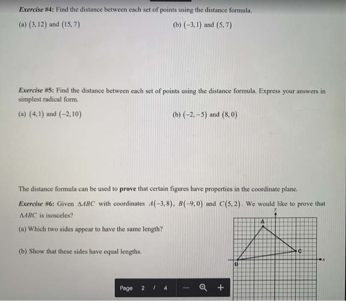 Solved Exercise #4: Find the distance between each set of | Chegg.com