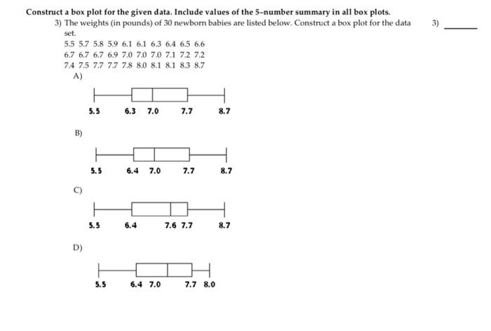 Solved Onstruct A Box Plot For The Given Data Include
