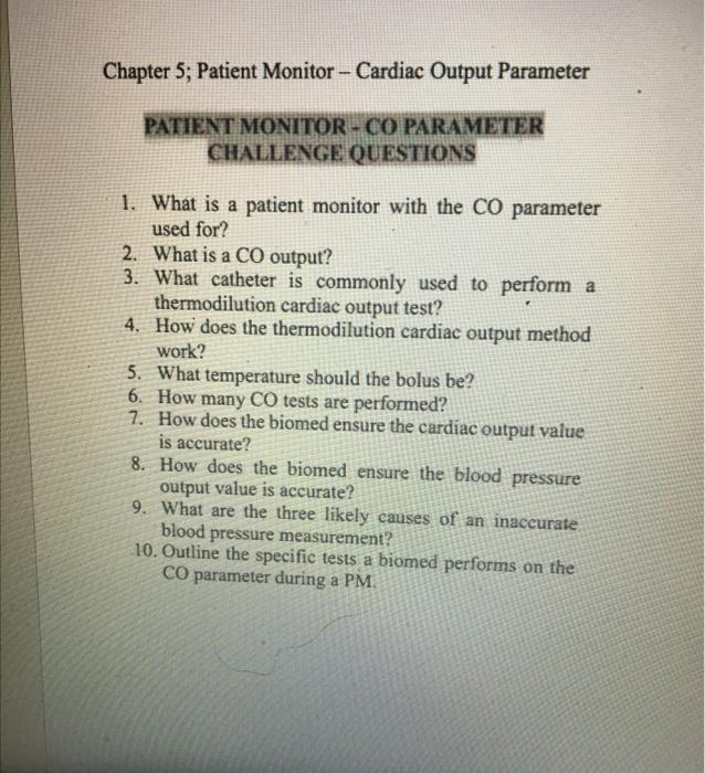 Solved Chapter 5; Patient Monitor - Cardiac Output Parameter | Chegg.com