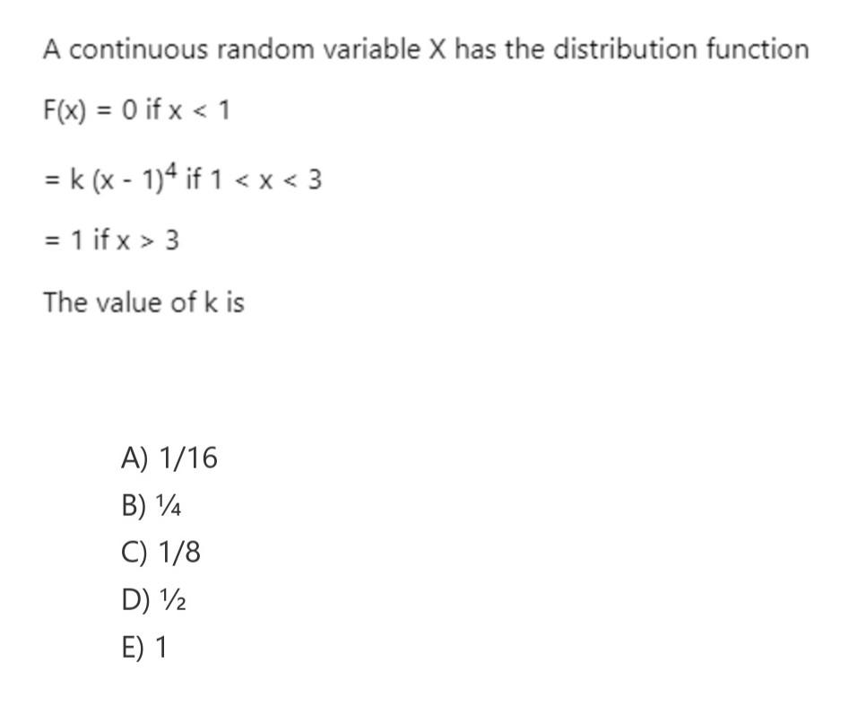 Solved A continuous random variable X has the distribution | Chegg.com