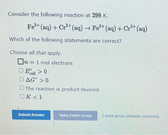 Solved Consider the following reaction at 298 K. | Chegg.com