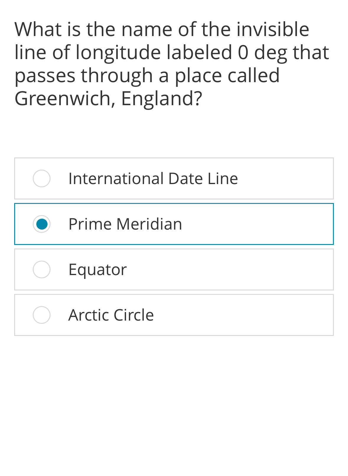 Solved What is the name of the invisible line of longitude | Chegg.com