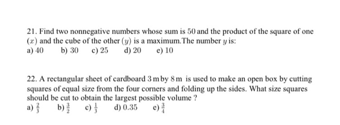 Solved 21. Find two nonnegative numbers whose sum is 50 and | Chegg.com