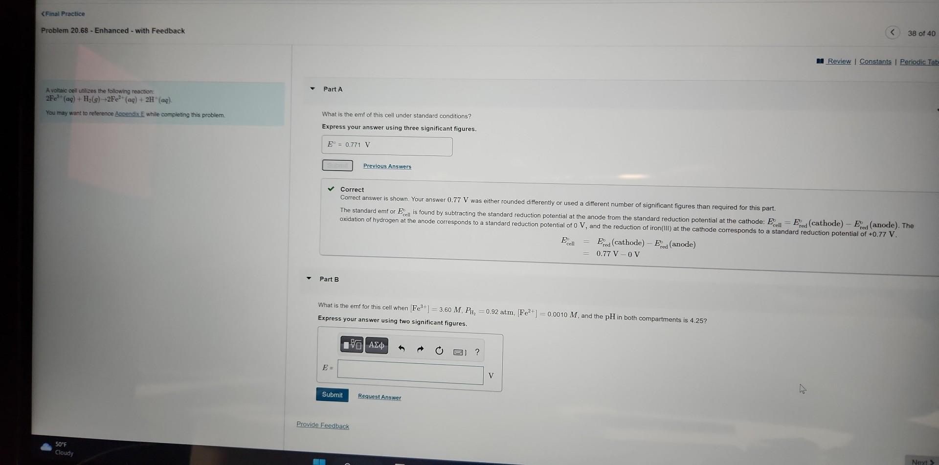 Solved Problem 20.68 - Enhanced - with Feedback A voltaic | Chegg.com