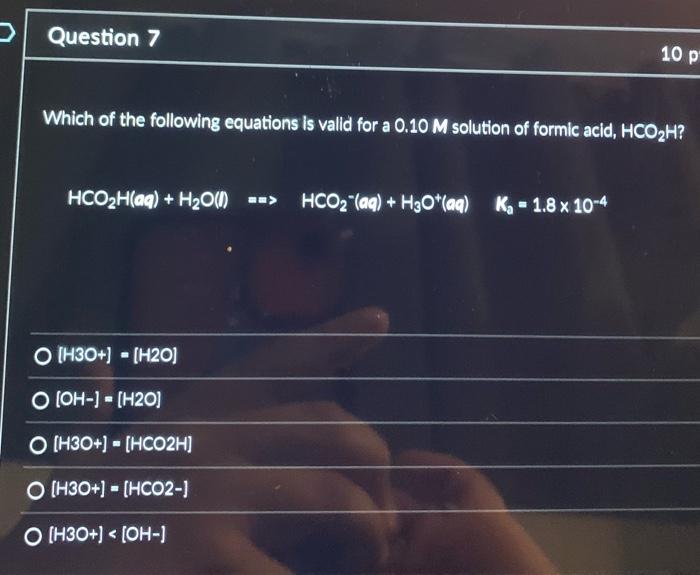 Solved Which of the following equations is valid for a 0.10M | Chegg.com