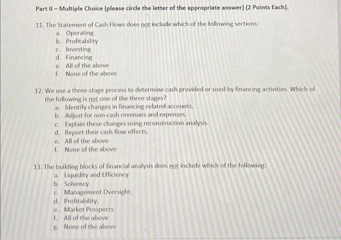 Solved Part II - Multiple Choice (please circle the letter | Chegg.com
