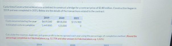 Solved Carla Vista Construction entered into a contract to | Chegg.com