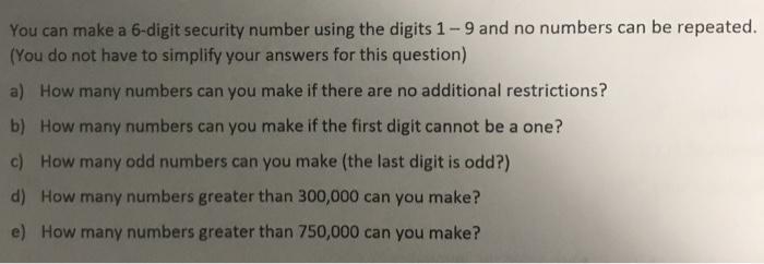 Solved You can make a 6-digit security number using the | Chegg.com