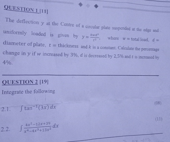 Solved QUESTION 1 [11]The deflection y ﻿at the Centre of a | Chegg.com