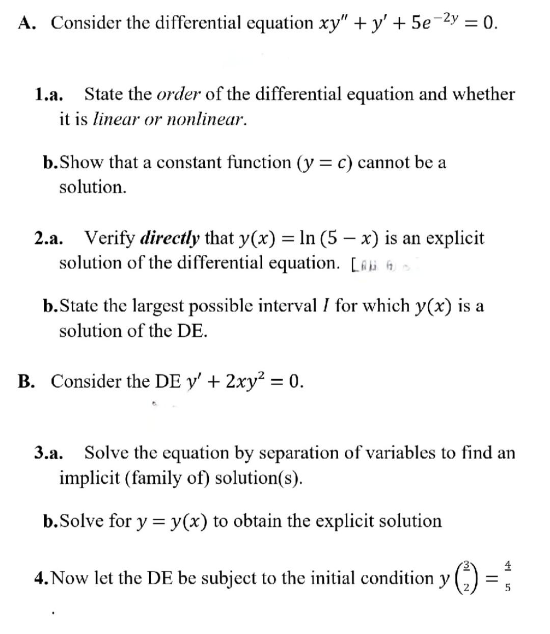 Solved A. Consider the differential equation | Chegg.com