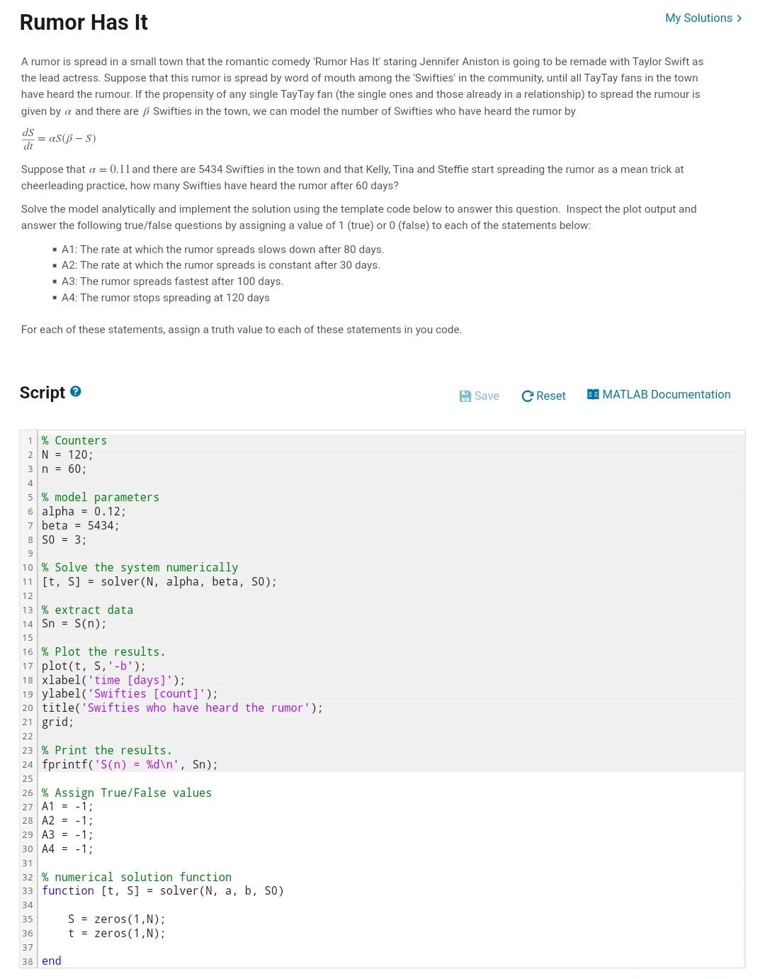Solved A rumor is spread in a small town that the romantic | Chegg.com