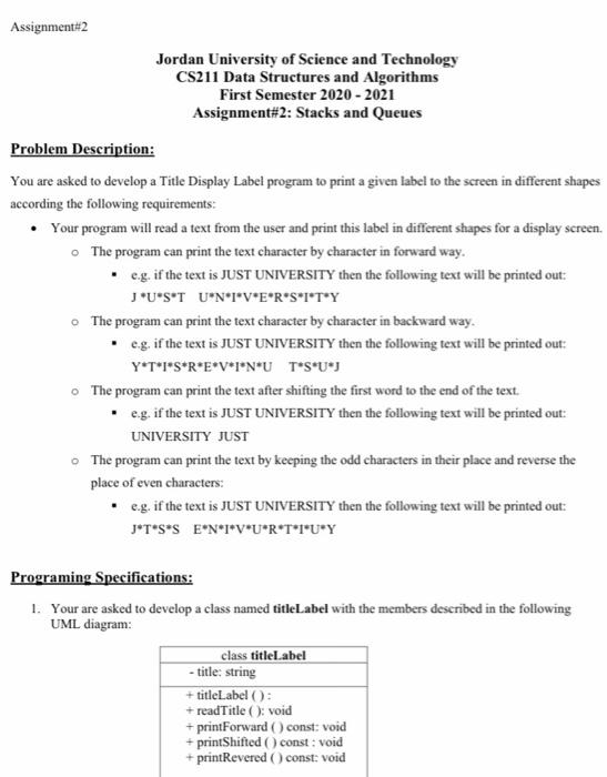 Solved Assignment#2 Jordan University of Science and | Chegg.com