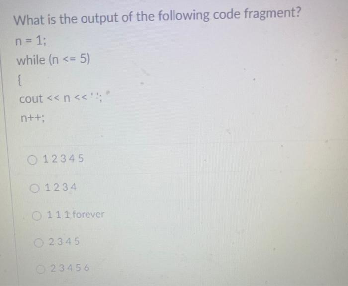 Solved What is the output of the following code fragment? n | Chegg.com