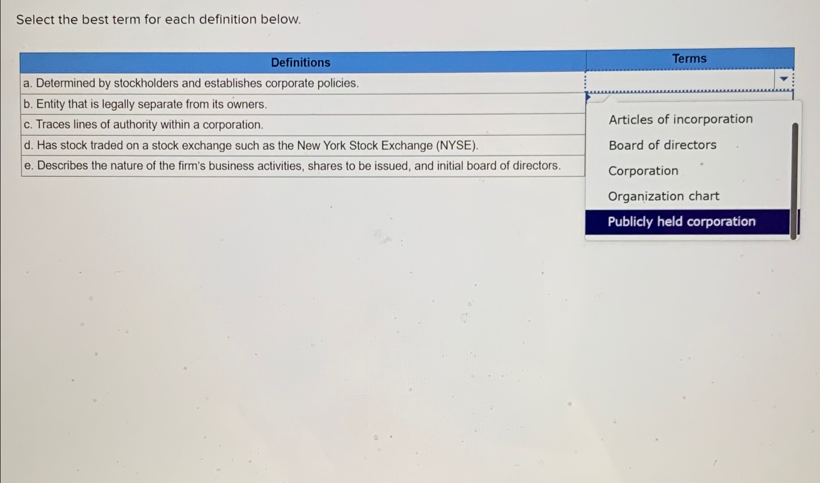 Solved Select the best term for each definition | Chegg.com
