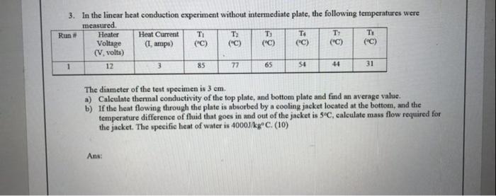Solved 3. In the linear heat conduction experiment without | Chegg.com