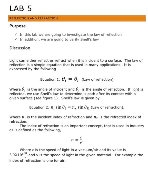 Solved LAB 5 REFLECTION AND REFRACTION Purpose In this lab | Chegg.com Solved LAB 5 REFLECTION AND REFRACTION Purpose In this lab | Chegg.com