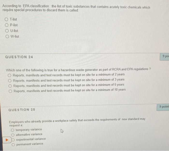 Solved According to EPA classification the list of toxic | Chegg.com