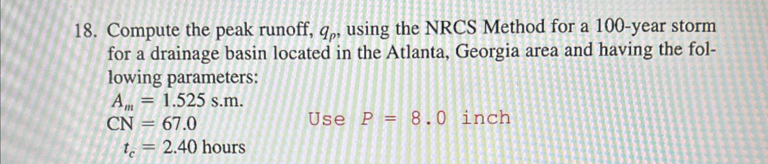 Solved Compute the peak runoff, qp, ﻿using the NRCS Method | Chegg.com