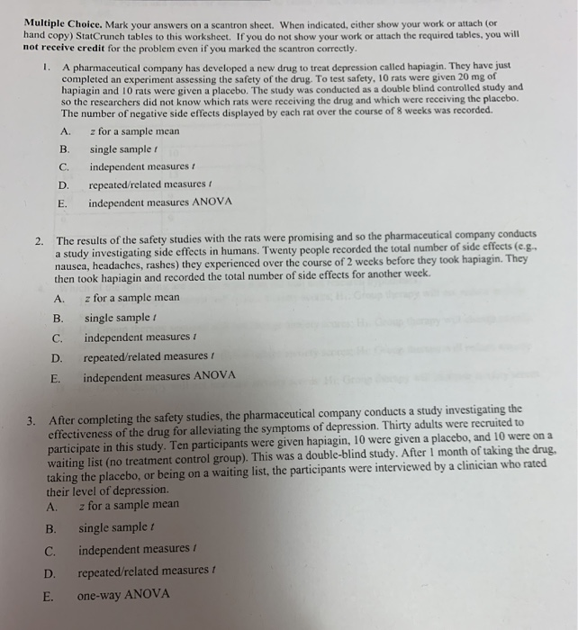 Solved Multiple Choice, Mark your answers on a scantron | Chegg.com