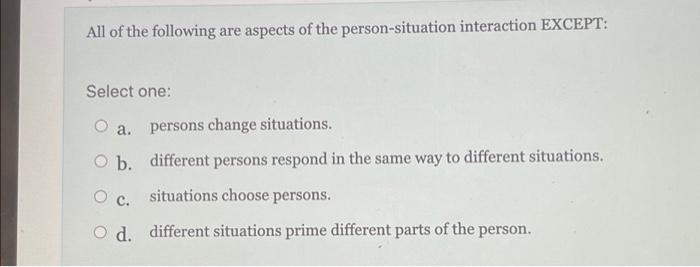 Solved all of the following are aspects of the person | Chegg.com