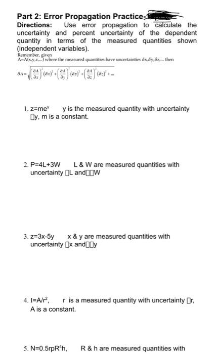 Solved Part 2: Error Propagation Practice Directions: Use | Chegg.com