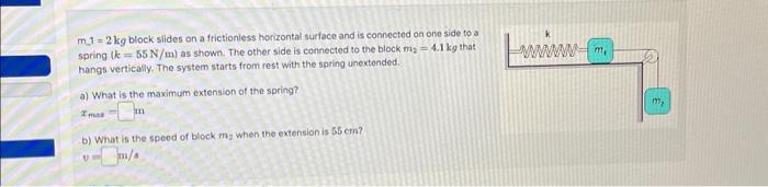 Solved m,1=2 kg block stides on a frictionless horizontal | Chegg.com